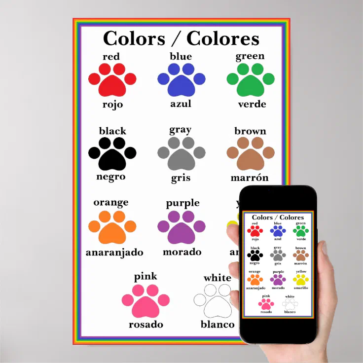 Bilingual Paw Print Color Chart Poster | Zazzle