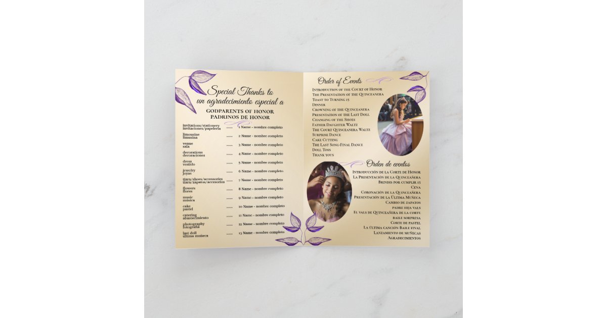 Bilingual Quinceañera Order of Events Program | Zazzle