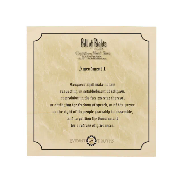 Bill of Rights - 1st Amendment rustic wall plaque Wood Wall Art | Zazzle