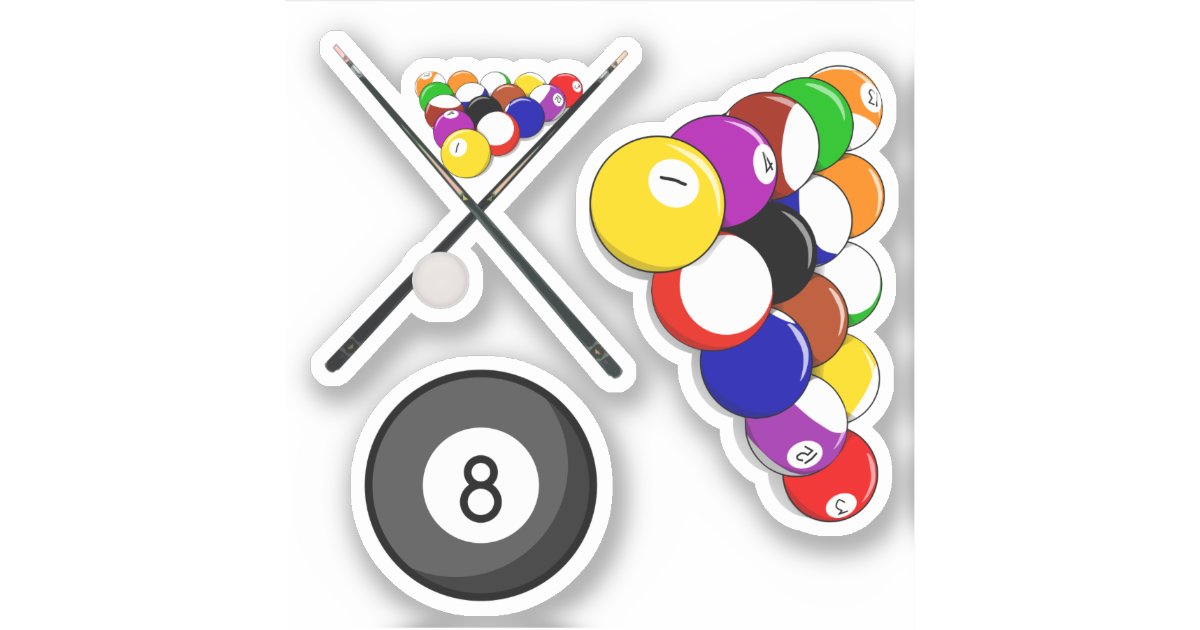 Billiard Ball and Cue Sticks Sticker | Zazzle