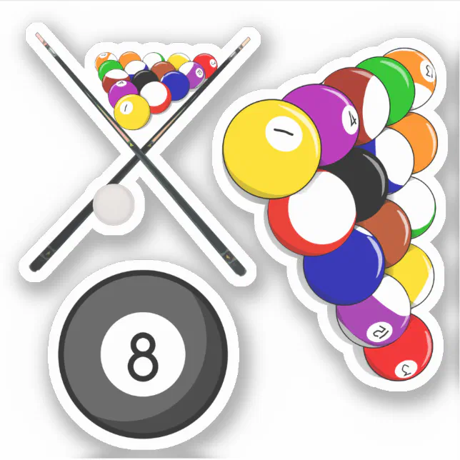 Billiard Ball and Cue Sticks Sticker | Zazzle