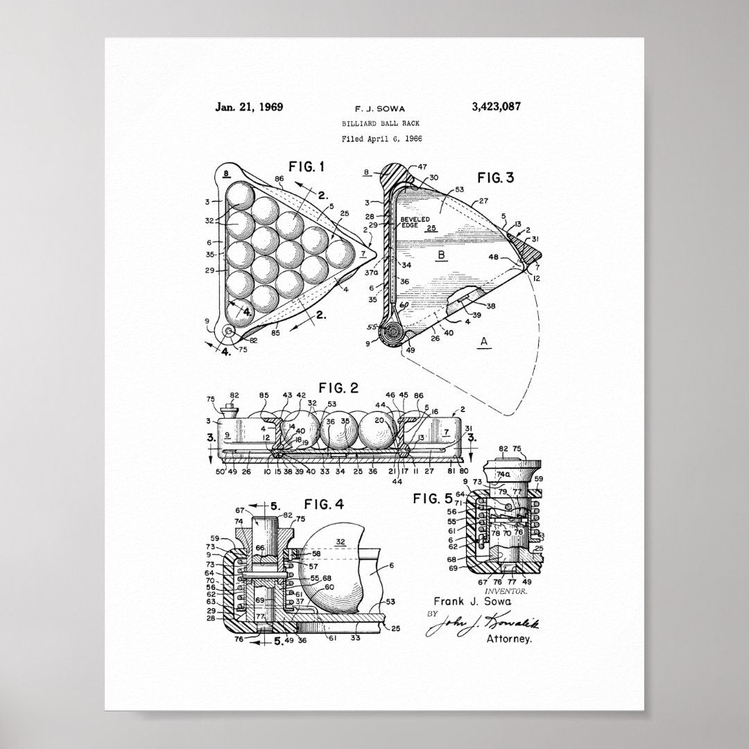 Billiard Ball Rack Patent Poster | Zazzle