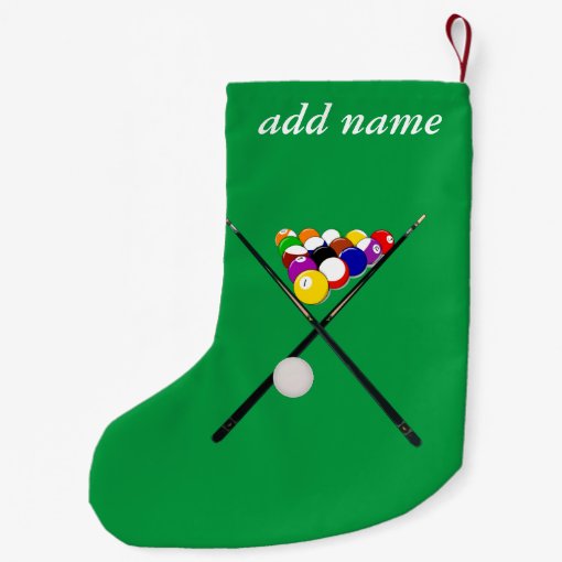 Billiard Balls and Pool Cues Small Christmas Stocking | Zazzle