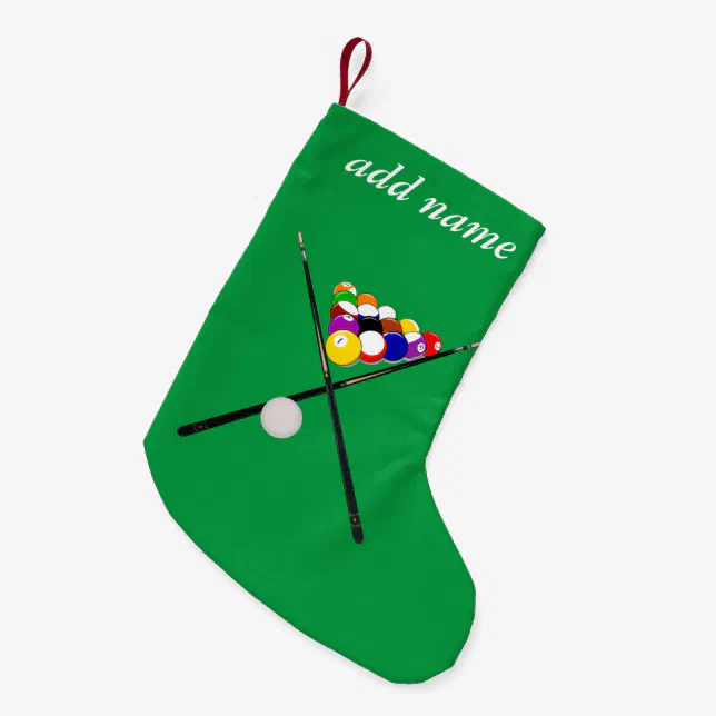 Billiard Balls and Pool Cues Small Christmas Stocking | Zazzle