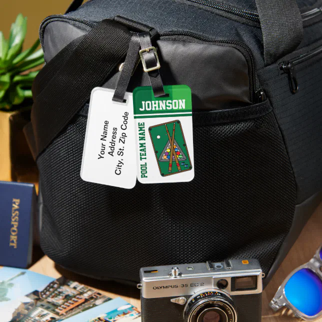 Billiard Balls and Pool Stick Luggage Tag | Zazzle