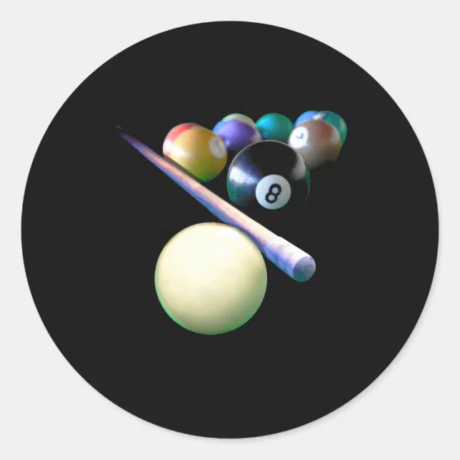Billiard Balls Cue Snooker Pool Player Classic Round Sticker | Zazzle