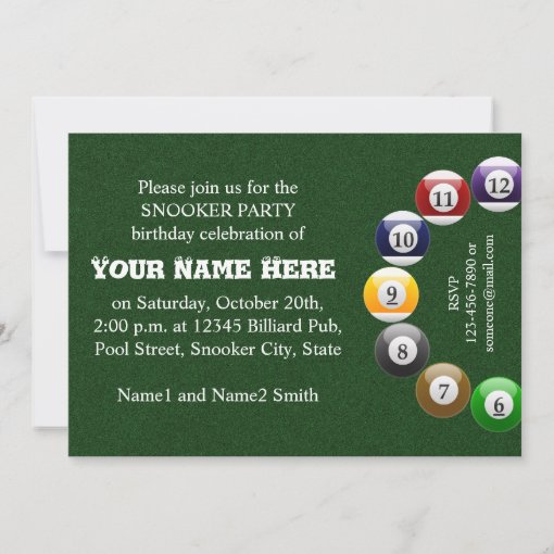Billiard Balls Shiny Colorful Pool Snooker Sports Invitation | Zazzle