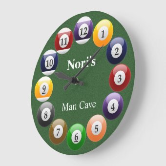 Billiard Balls Shiny Colorful Pool Snooker Sports Large Clock | Zazzle