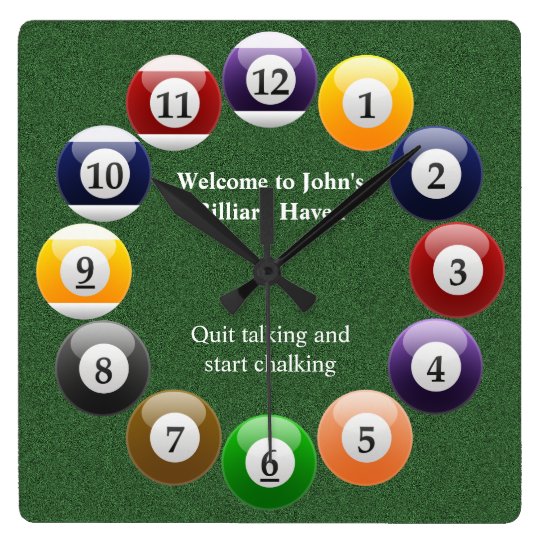 Billiard Balls Shiny Colorful Pool Snooker Sports Square Wall Clock ...
