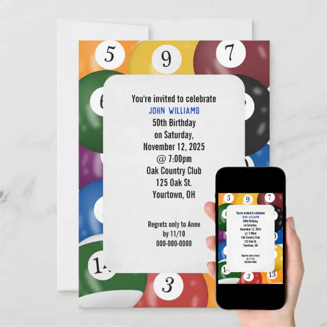 Billiard birthday party theme invitation | Zazzle