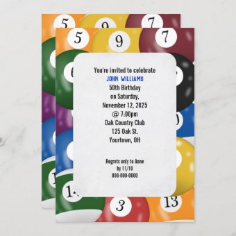 Billiard birthday party theme invitation | Zazzle