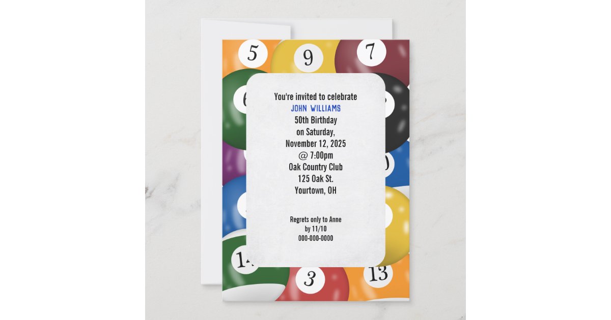 Billiard birthday party theme invitation | Zazzle