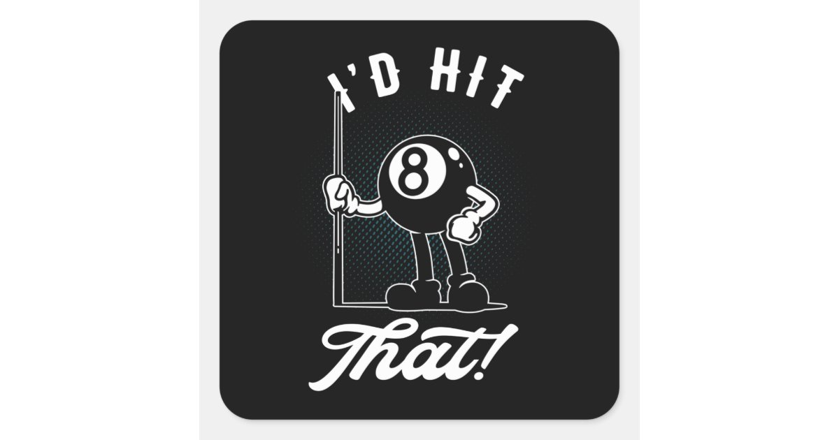 Billiard Cue Sports Funny 8-Ball Cartoon Pool Square Sticker | Zazzle