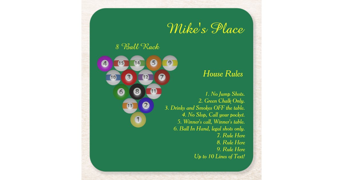 Billiard House 10 Rules Square Paper Coaster | Zazzle