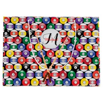 Billiard Pool Balls with Monogram Large Gift Bag | Zazzle