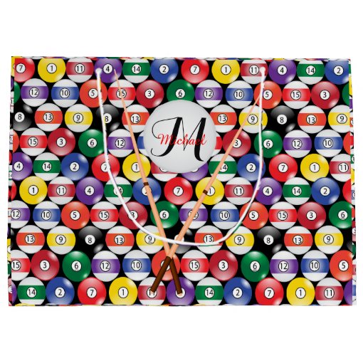 Billiard Pool Balls with Monogram Large Gift Bag | Zazzle