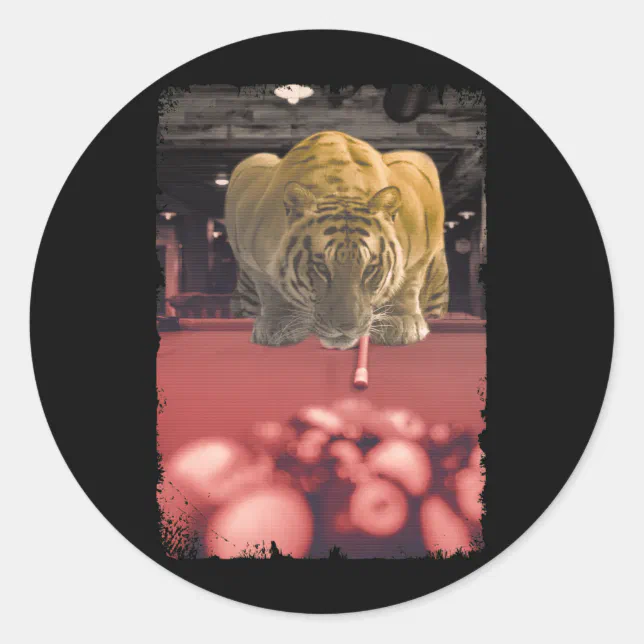Billiard Snooker Cue Sports Tiger Pool Player Classic Round Sticker ...