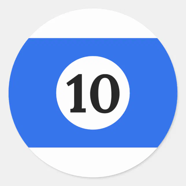 Billiard Stripes Blue Ball 10 Classic Round Sticker | Zazzle