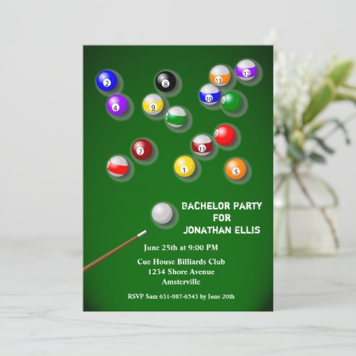 Billiards Bachelor Party Invitation | Zazzle