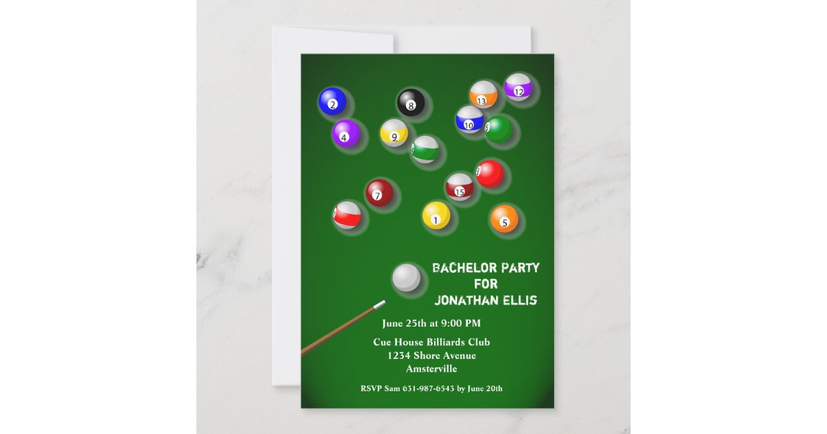 Billiards Bachelor Party Invitation | Zazzle