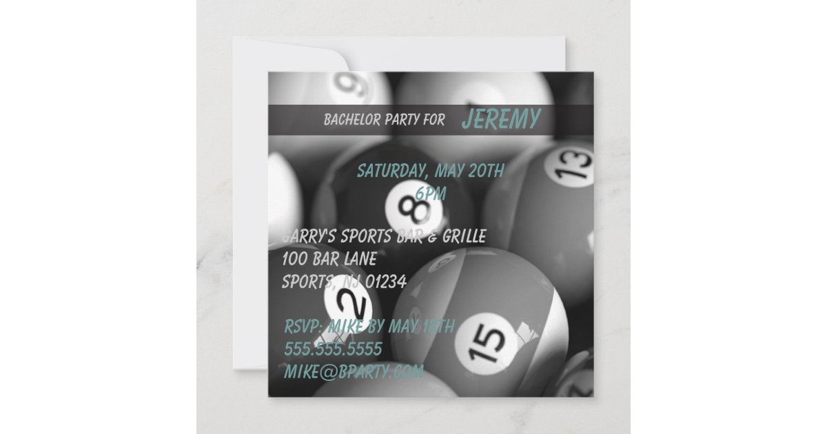 Billiards Bachelor Party Invitation Cards | Zazzle