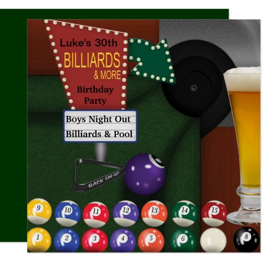 Billiards Pool Mans 30th Birthday Party Invitation | Zazzle.com