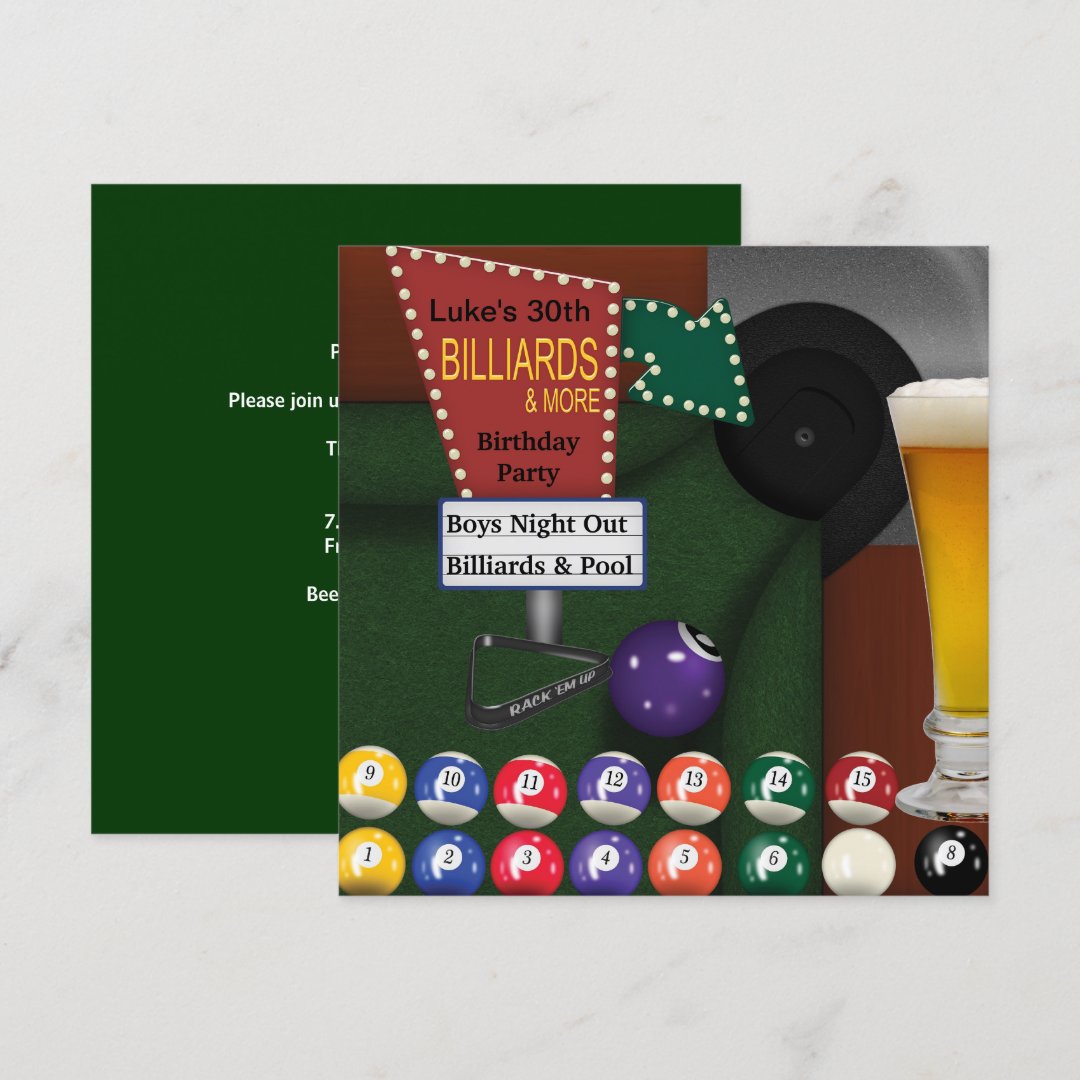 Billiards Pool Mans 30th Birthday Party Invitation | Zazzle