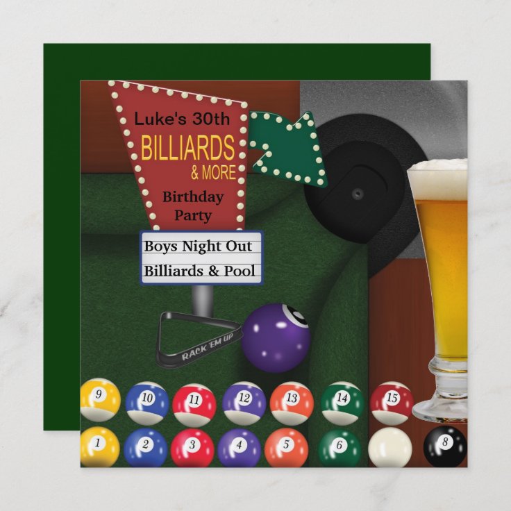 Billiards Pool Mans 30th Birthday Party Invitation | Zazzle