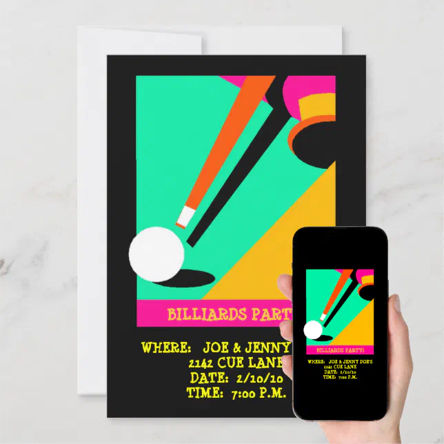 BILLIARDS ~ POOL PARTY INVITATION ~EZ TO CUSTOMIZE | Zazzle