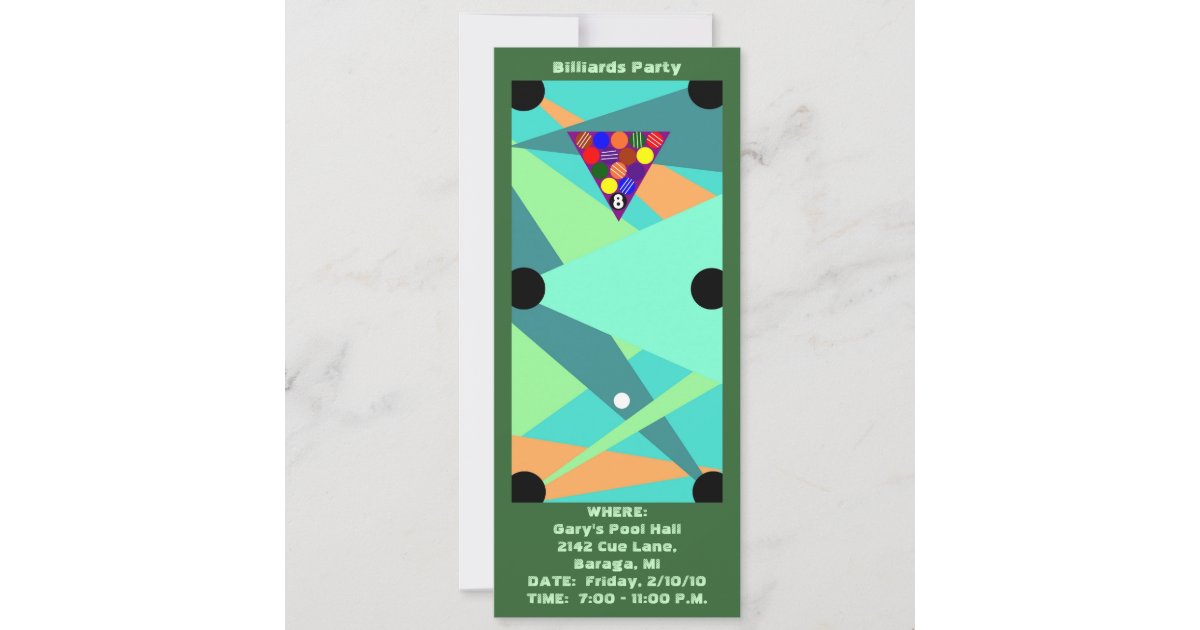 BILLIARDS ~ POOL PARTY INVITATION ~EZ TO CUSTOMIZE | Zazzle