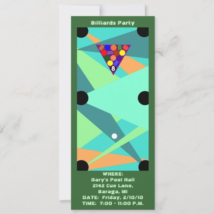 BILLIARDS ~ POOL PARTY INVITATION ~EZ TO CUSTOMIZE | Zazzle