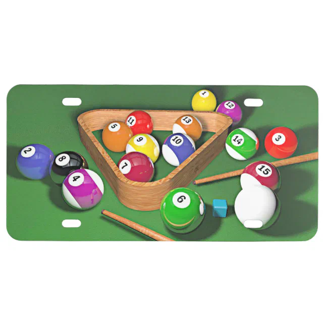 Billiards, rack 'em up, colorful design, license plate | Zazzle