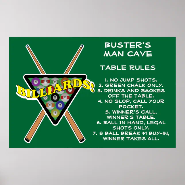 Billiards Rack House Pool Rules Poster | Zazzle