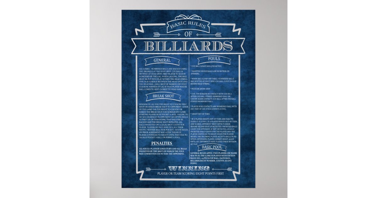 Billiards Rules Poster Art #8 Game Room Decor | Zazzle
