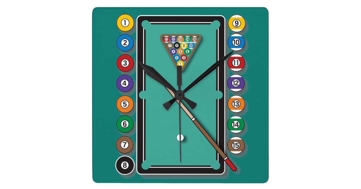 Billiards Square Wall Clock | Zazzle
