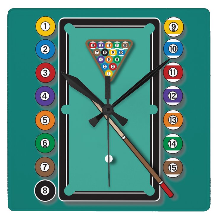 Billiards Square Wall Clock | Zazzle