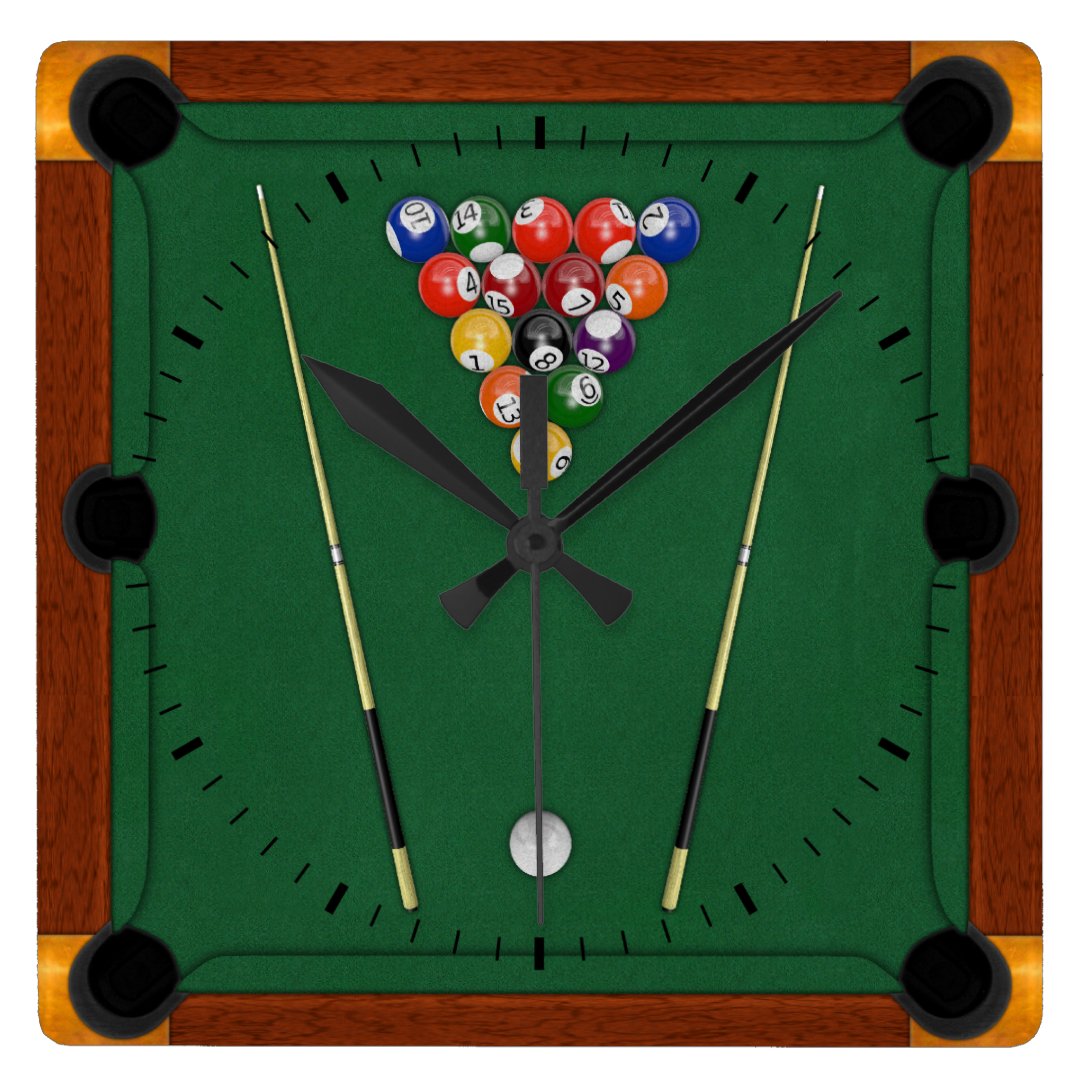 Billiards Square Wall Clock | Zazzle