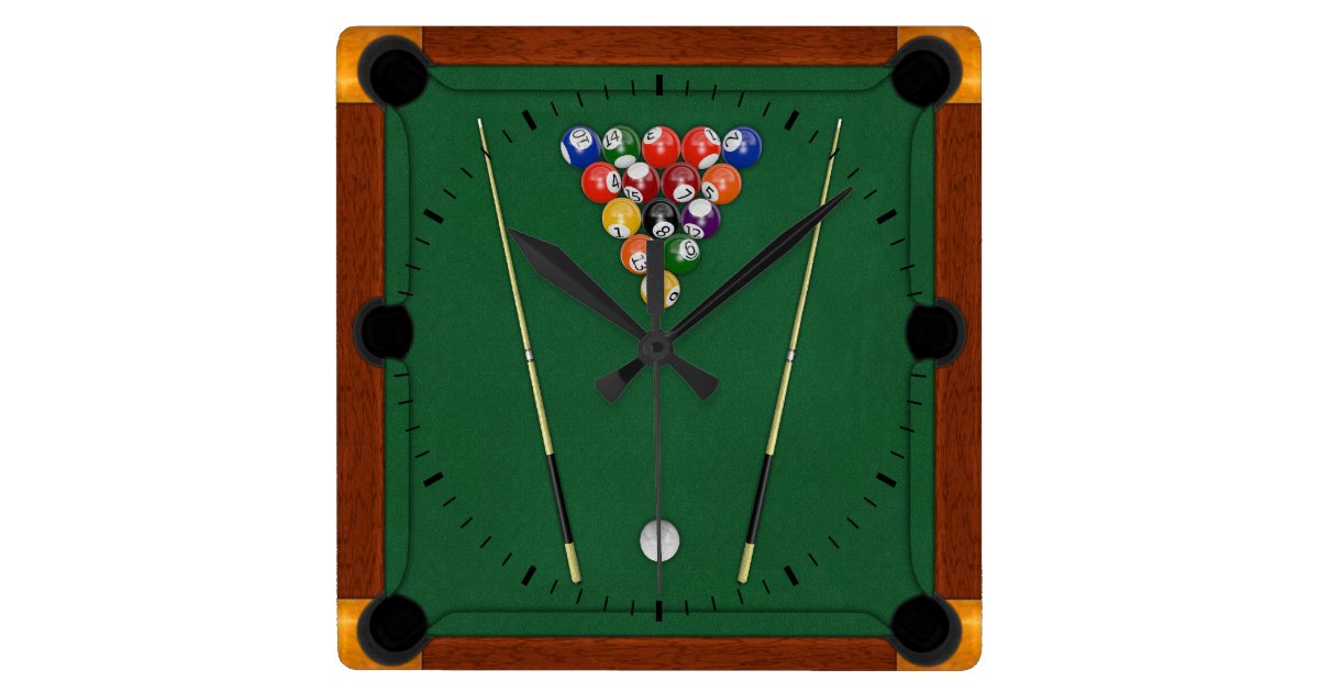 Billiards Square Wall Clock | Zazzle