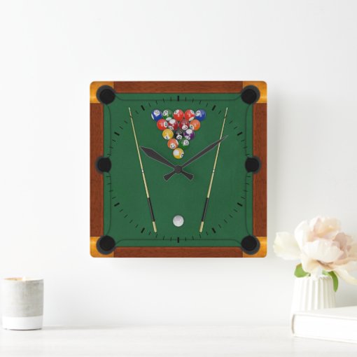 Billiards Square Wall Clock | Zazzle