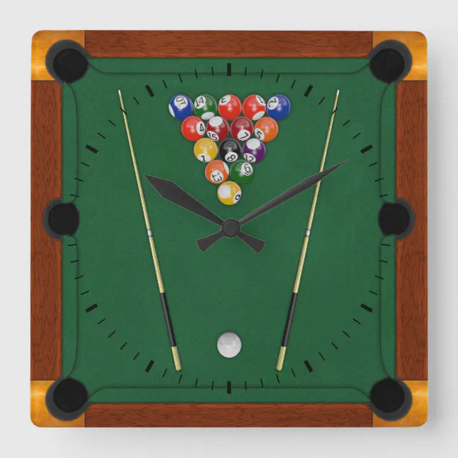 Billiards Square Wall Clock | Zazzle