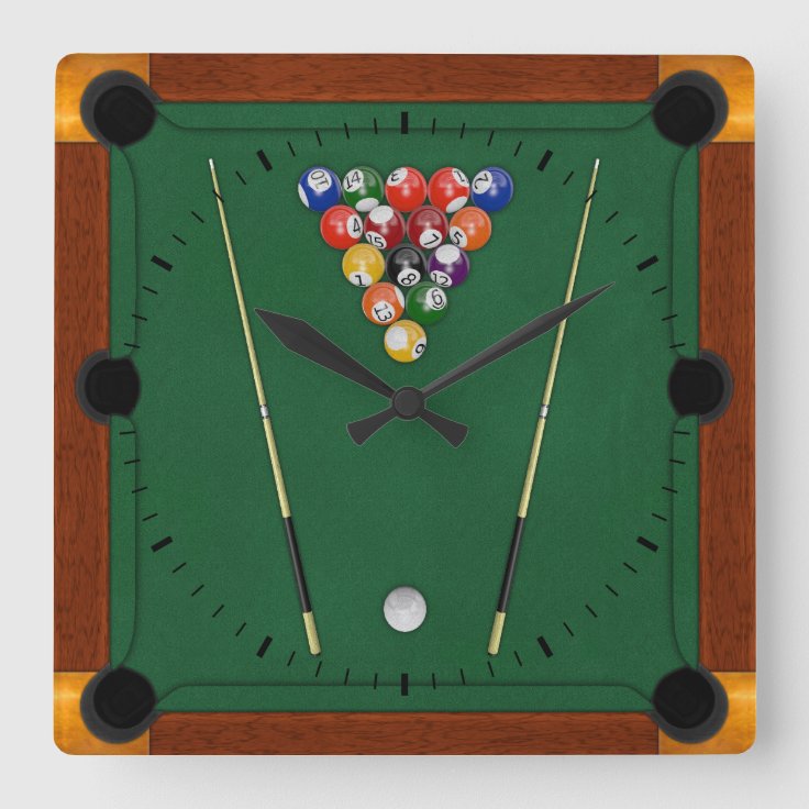 Billiards Square Wall Clock | Zazzle