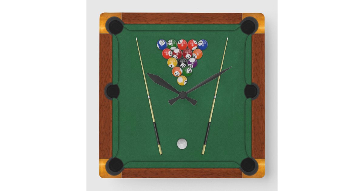 Billiards Square Wall Clock | Zazzle