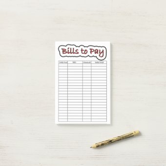 Bills to Pay Post-it Notes | Zazzle