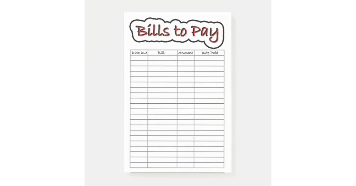 Bills to Pay Post-it Notes | Zazzle