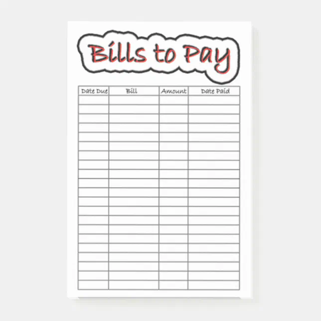 Bills to Pay Post-it Notes | Zazzle