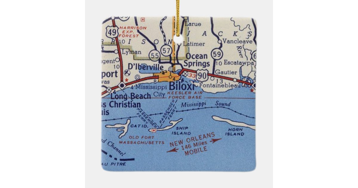 Biloxi MS Vintage Map Ceramic Ornament | Zazzle
