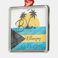 Bimini Bahamas Flag Palm Tree Sunset Souvenirs Metal Ornament | Zazzle