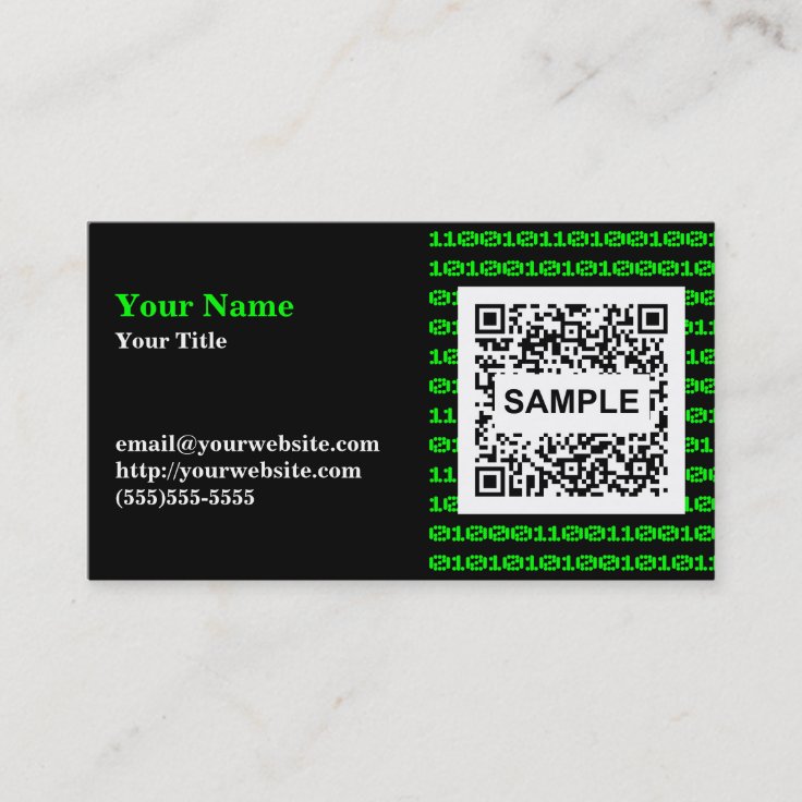 Binary QR Code Business Card - Monochrome Green | Zazzle