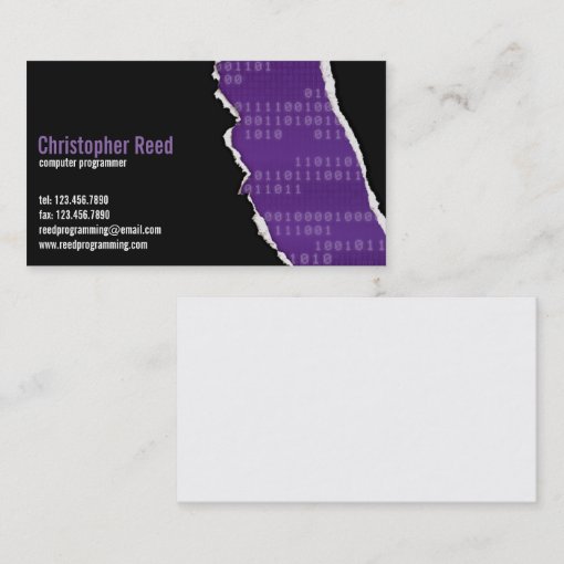 Binary Rip - Purple Business Card | Zazzle
