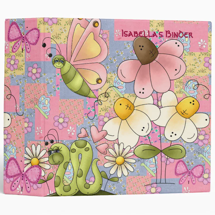 Binder Girls Butterfly Flowers Pink Patch 2 large | Zazzle